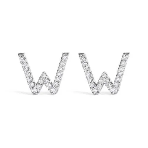 HAUS OF BRILLIANCE 10k Gold 1/10 Cttw Diamond Initial Stud Earring - White Gold | W